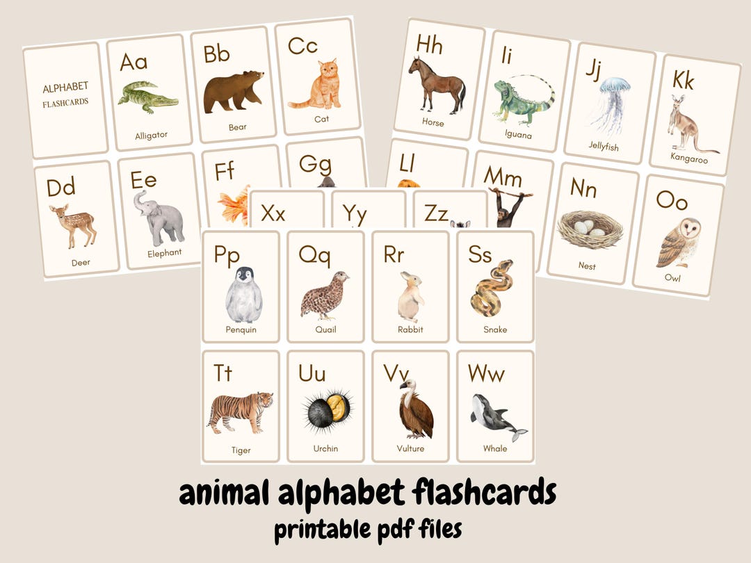 Alphabet Flashcards for Kids, Animal Themed Alphabet Flashcards ...