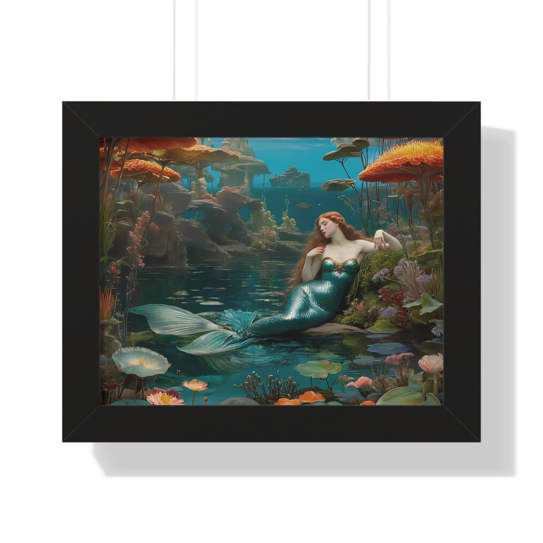 Framed Mermaid Art Print, Pre-raphaelite Style Mermaid Painting, Framed ...