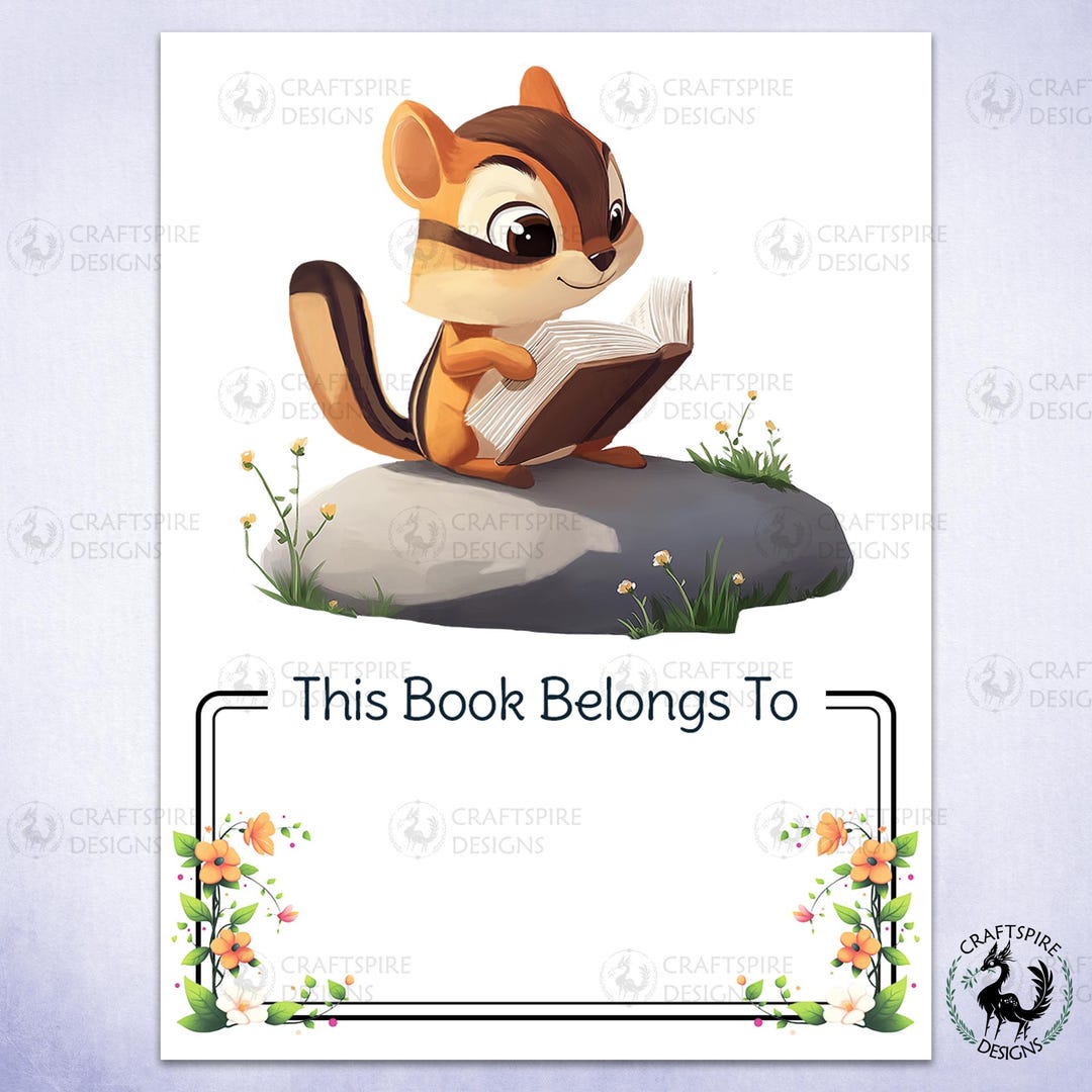 Chipmunk Bookplate for Kids Digital Printable Book Label Woodland ...