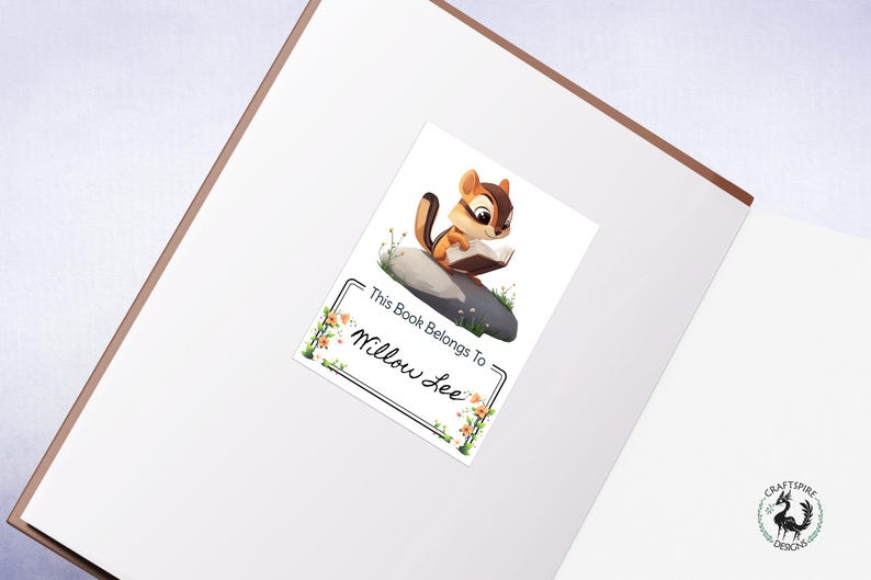 Chipmunk Bookplate for Kids Digital Printable Book Label Woodland ...