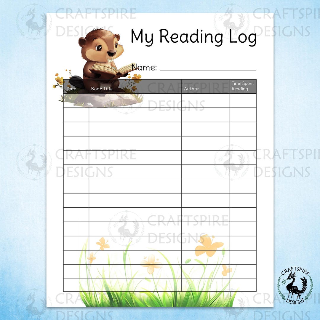 Kids Reading Logs Printable With Cute Beaver - Children's Book Trackers ...