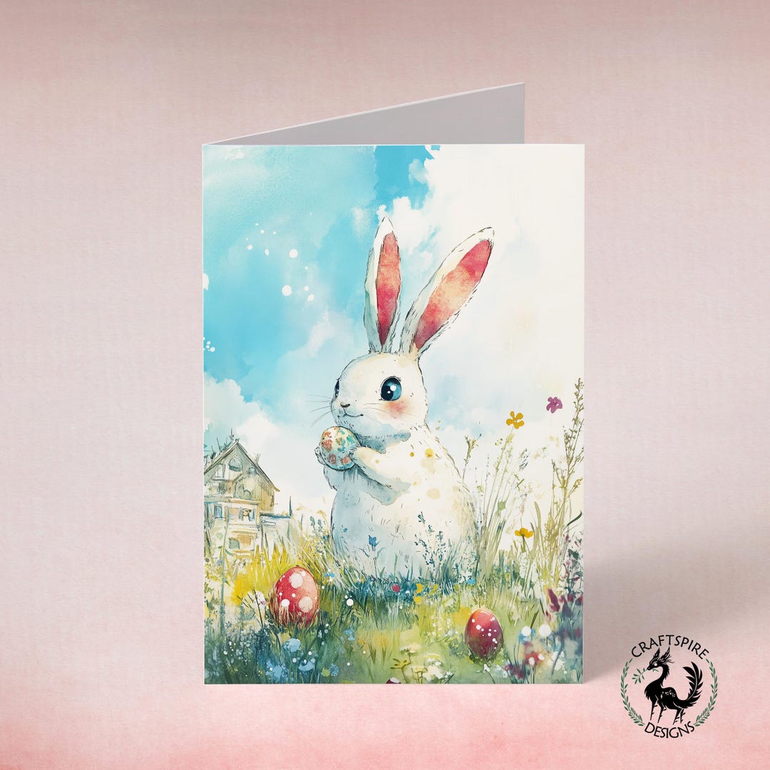 Printable Easter Bunny Card White Bunny Notecard Download for Spring ...