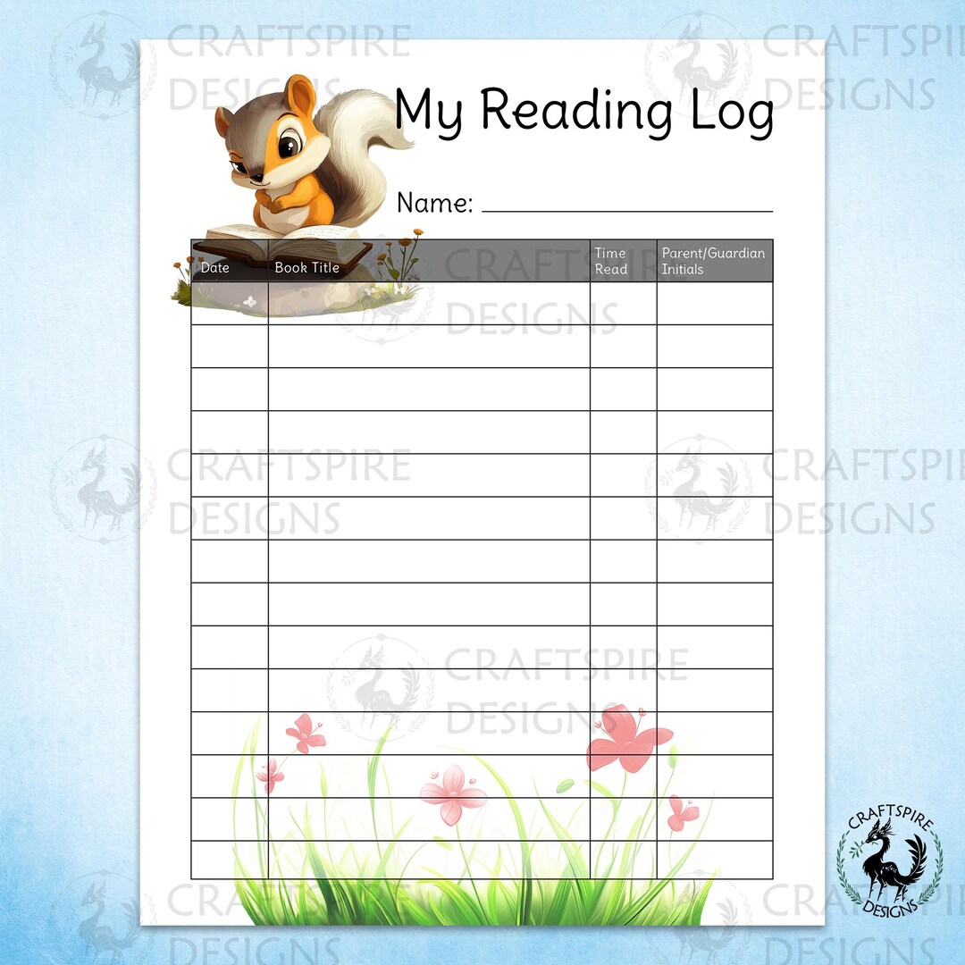 Printable Reading Log for Kids - Cute Squirrel Theme | Set of 3 Designs ...
