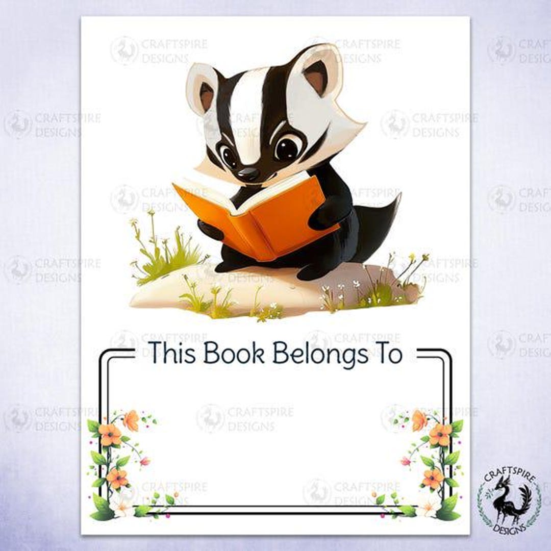 Cute Badger Bookplate Printable Ex Libris Kids Storybook Label Library ...