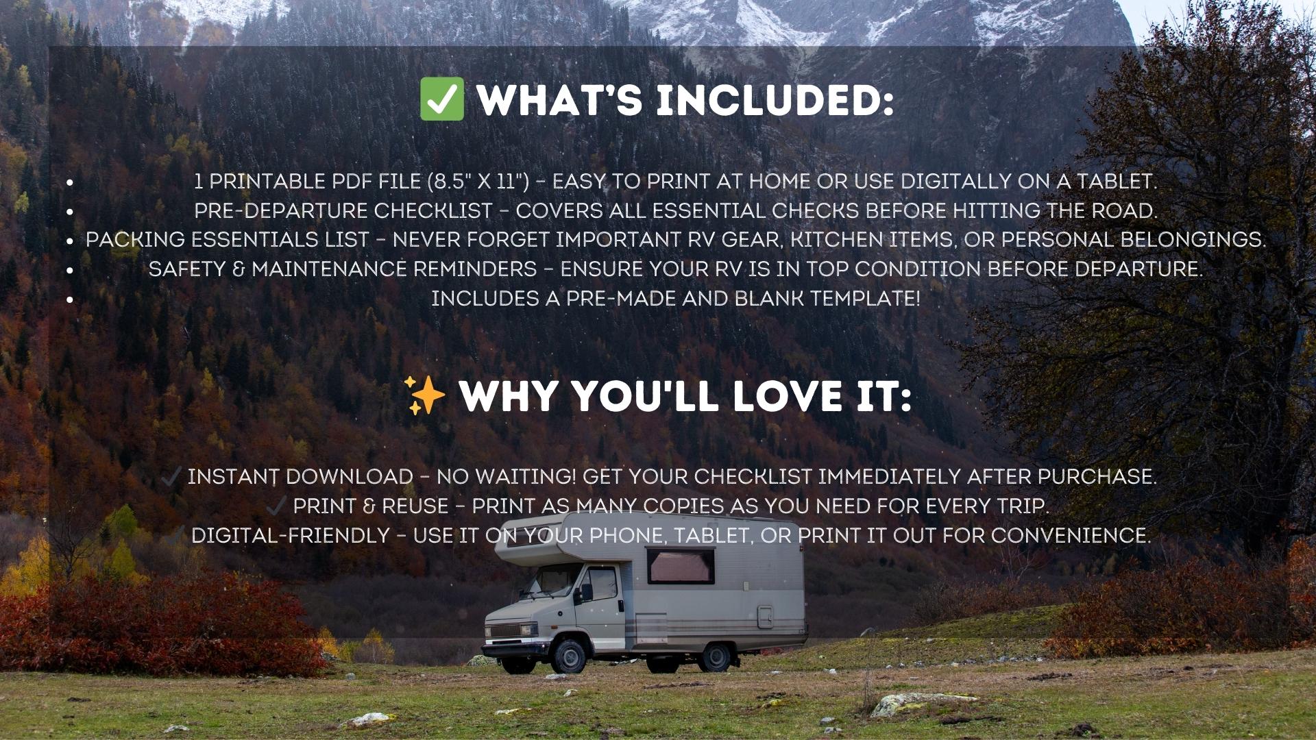 RV Pre-trip Checklist Printable | Essential RV Packing List | Camper ...