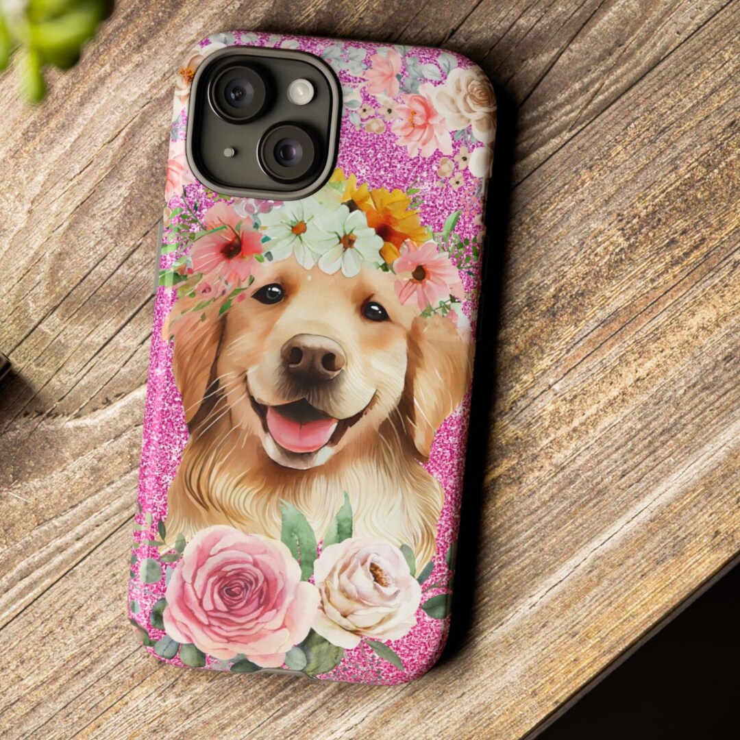 Floral Golden Retriever Puppy Phone Case, Dog Lover Gift, Tough Phone ...