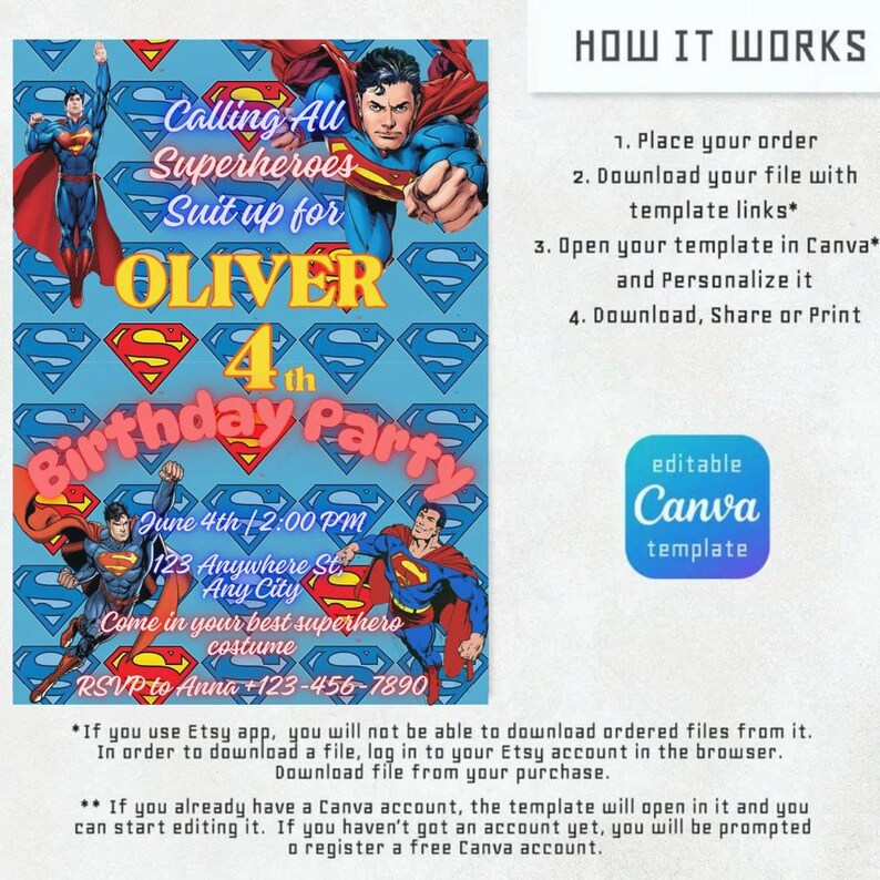 Editable Superhero Birthday Invitation Canva Template | Comic Book Kids ...