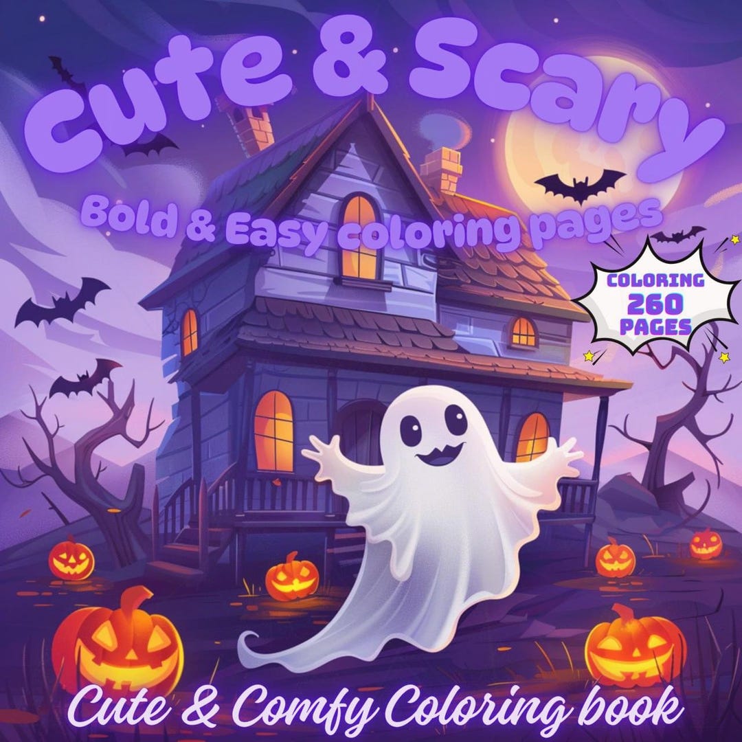 Cute & Scary Coloring Book | 260 Bold and Easy Pages | Halloween Fun ...