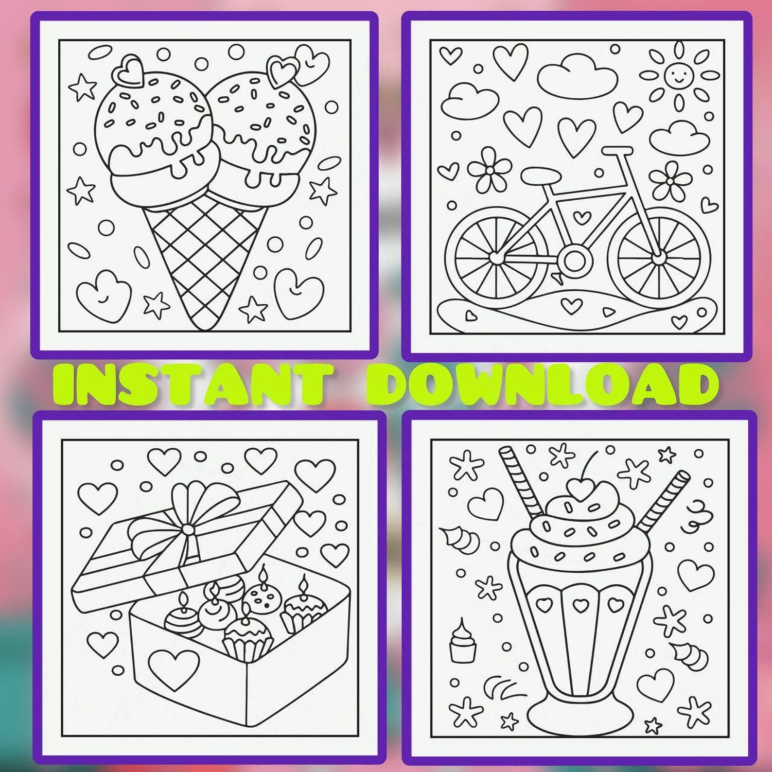 Bold & Easy Cozy Love Digital Coloring Book 50 Pages Instant Download ...