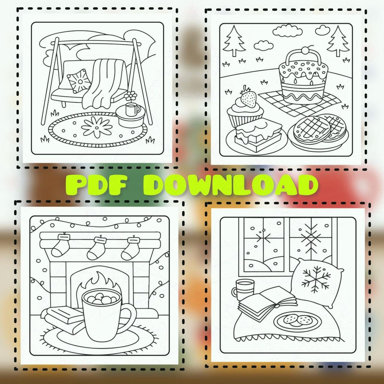 Bold & Easy Cozy and Cute Digital Coloring Book 50 Pages Instant ...