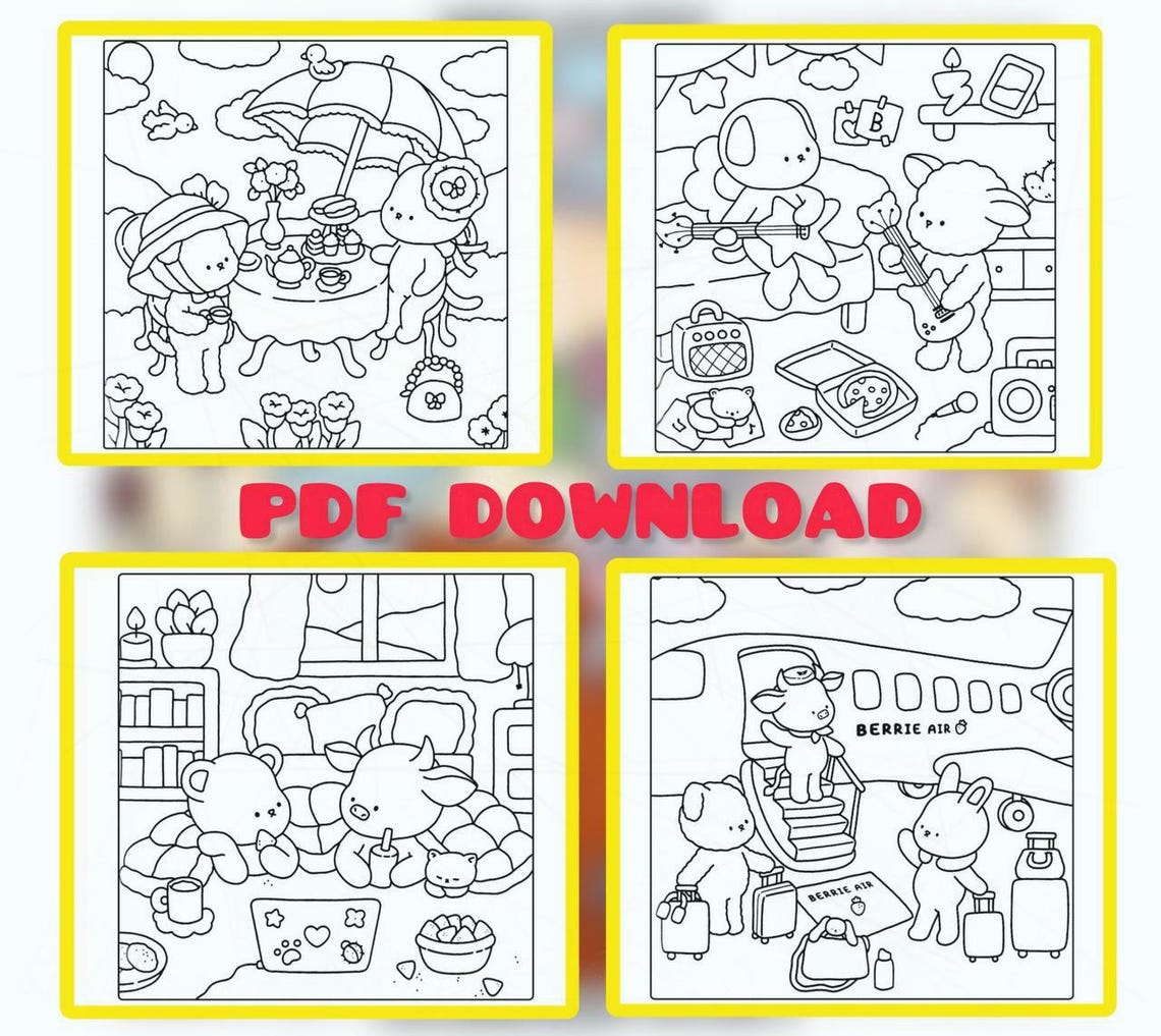 Berrie Digital Coloring Book 20 Pages Instant Download Cozy Coloring ...