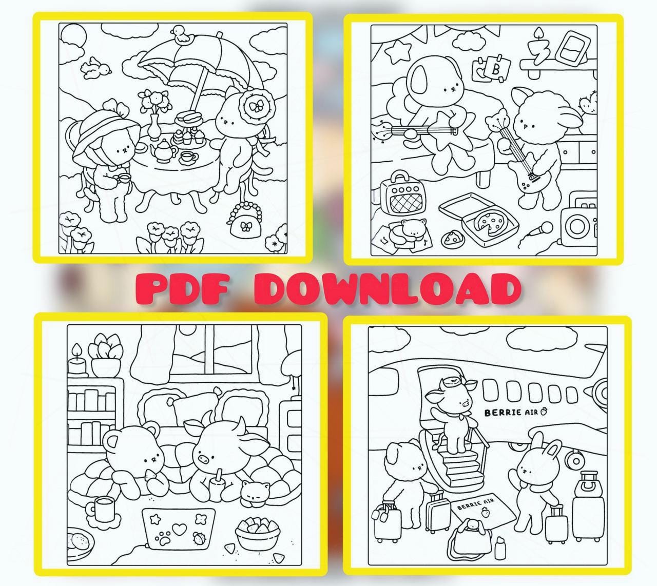Berrie Digital Coloring Book 20 Pages Instant Download Cozy Coloring ...