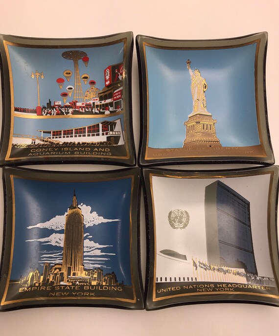 Houze Art Glass New York Souvenir Art Glass Trinket Dish Set - Etsy