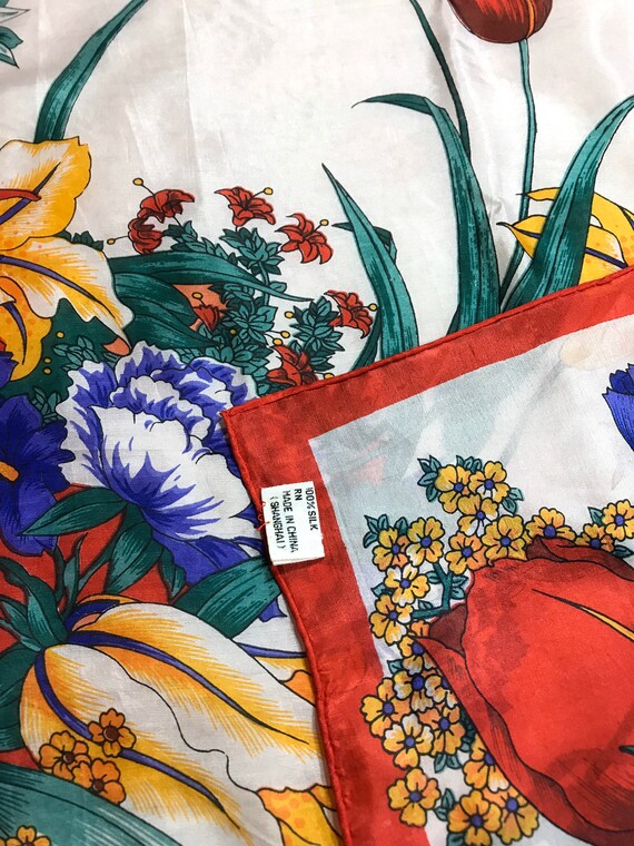 Vintage Silk Scarf, Hand-Rolled, Spring Flowers in Vi… - Gem