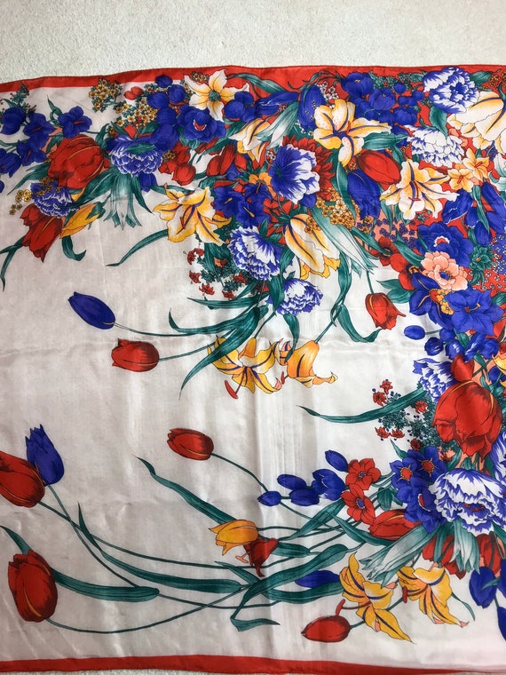 Vintage Silk Scarf, Hand-Rolled, Spring Flowers in Vi… - Gem