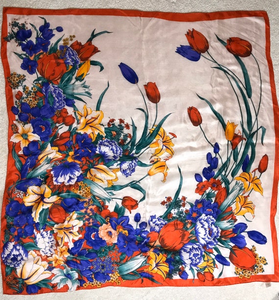 Vintage Silk Scarf, Hand-Rolled, Spring Flowers in Vi… - Gem