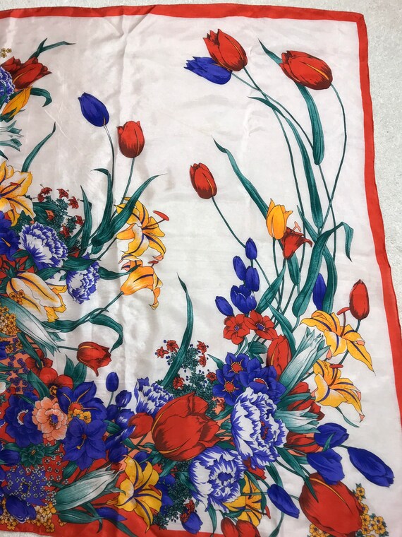 Vintage Silk Scarf, Hand-Rolled, Spring Flowers in Vi… - Gem