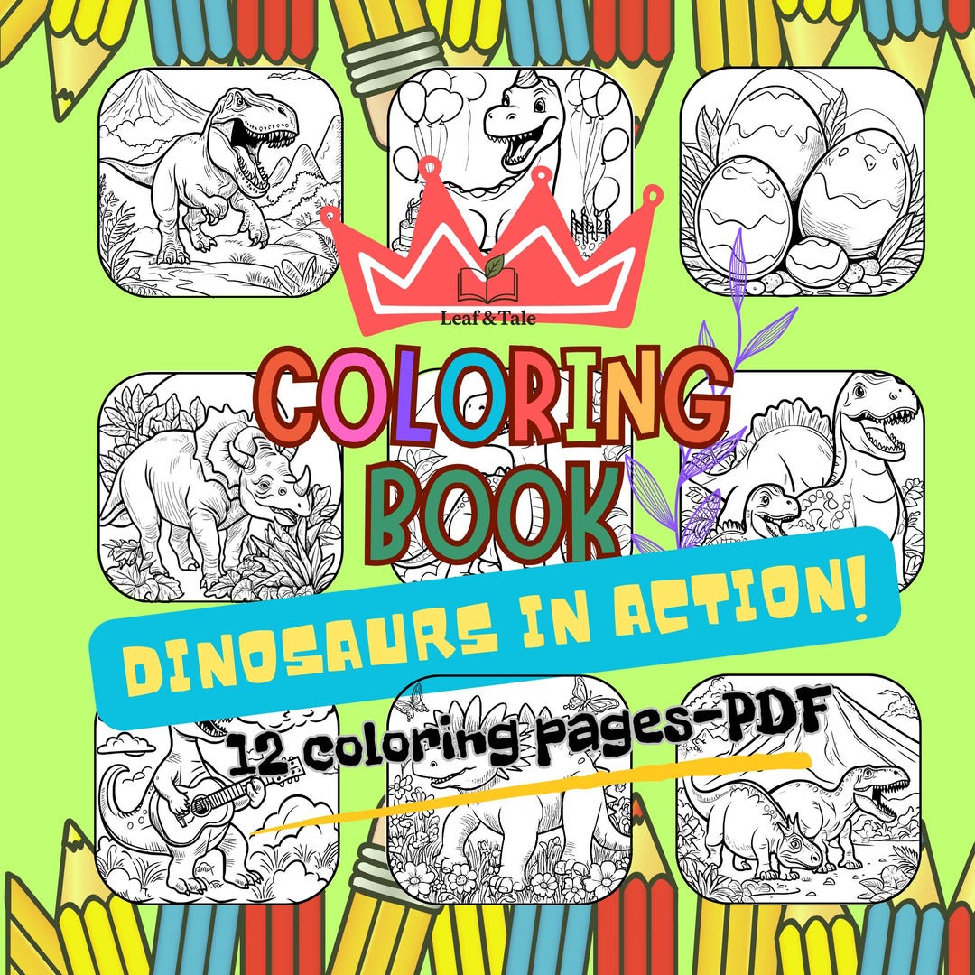 Dinosaurs in Action! – 12 Fun Printable Coloring Pages for Kids | PDF ...