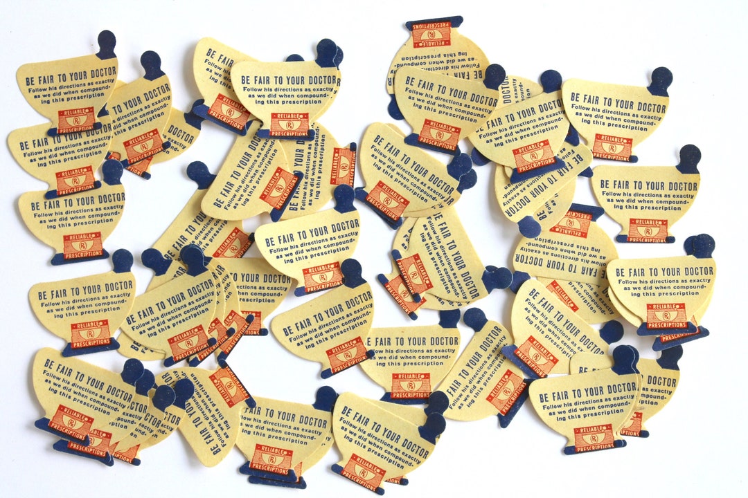 Vintage Gummed Pharmacy Labels - Small Die Cut Mortar and Pestle Shape ...