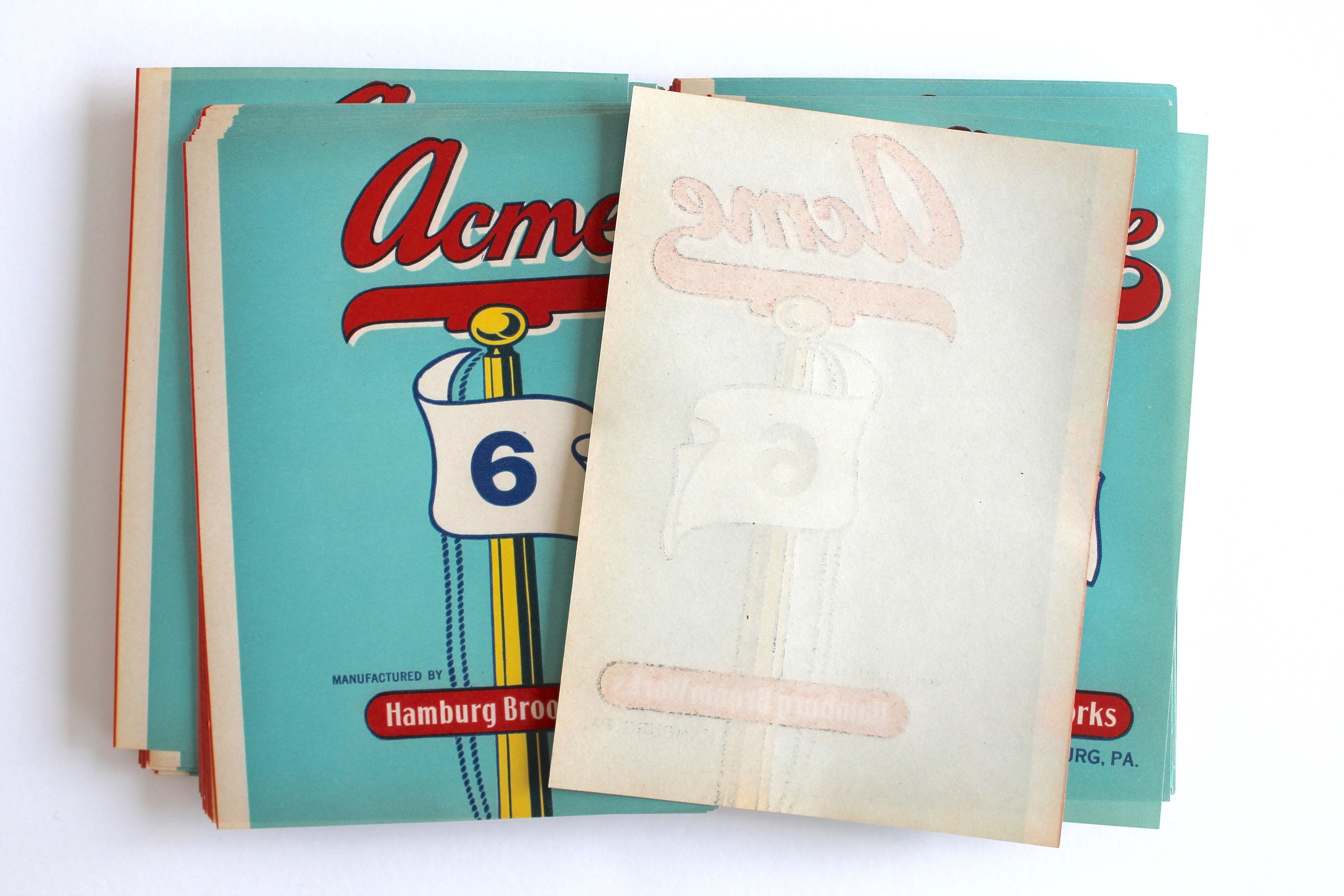 Vintage Acme Brand turquoise and red Broom Labels | Etsy