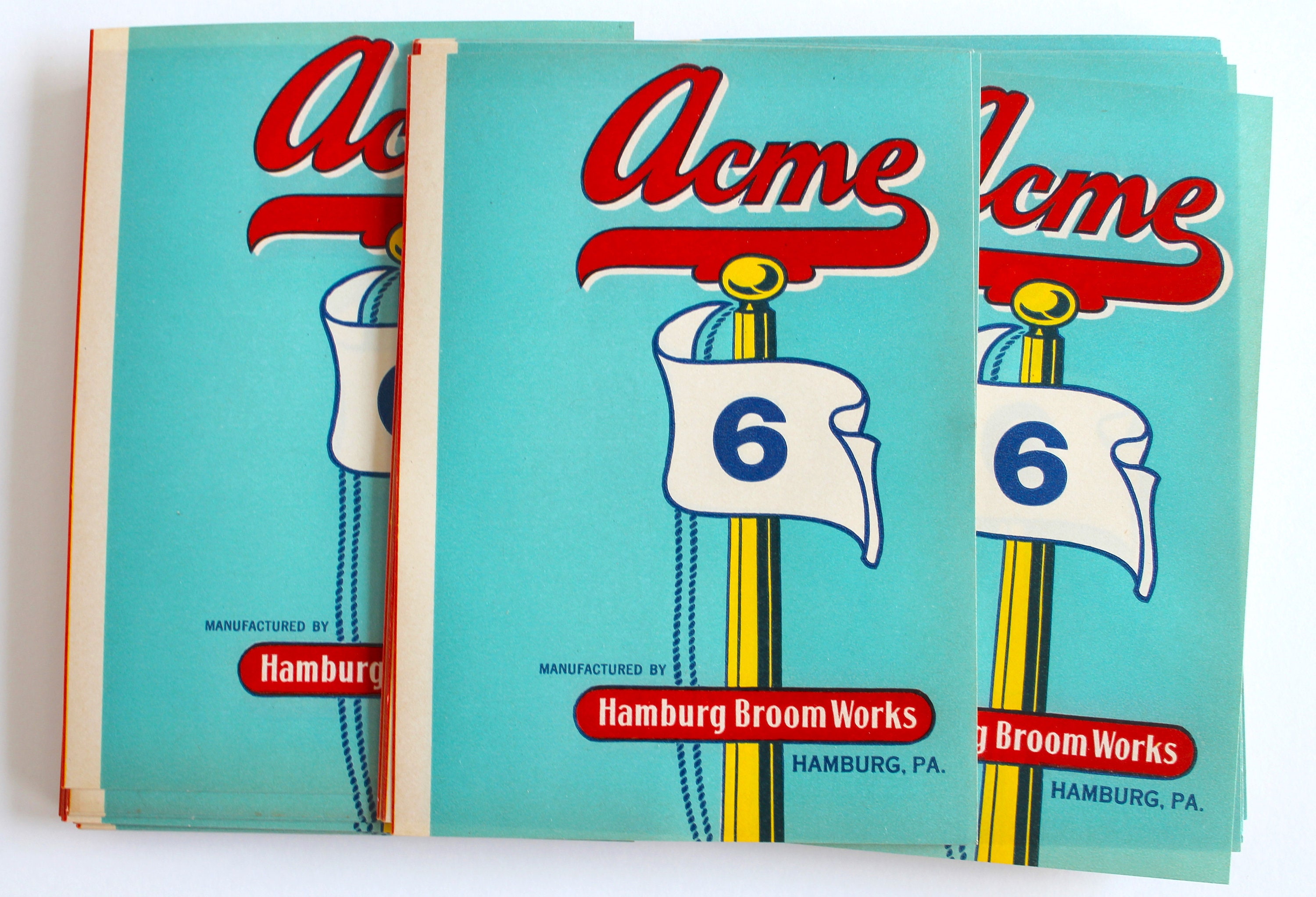 Vintage Acme Brand turquoise and red Broom Labels | Etsy