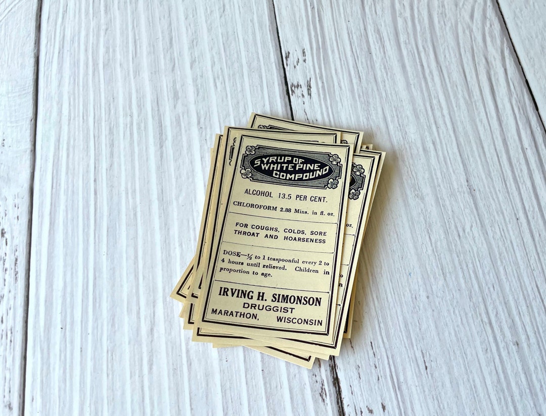 Antique Apothecary Labels - Syrup of White Pine Compound Labels - Etsy