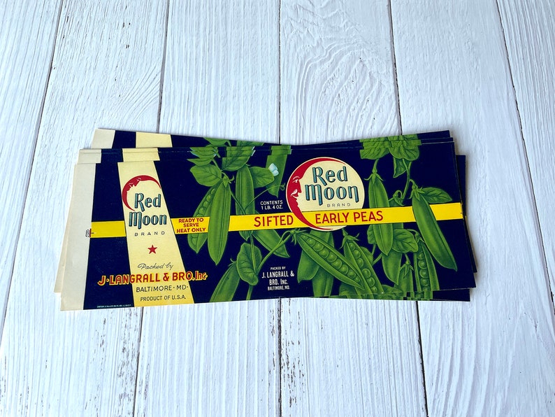 Vintage Red Moon Can Labels Early Peas - Etsy