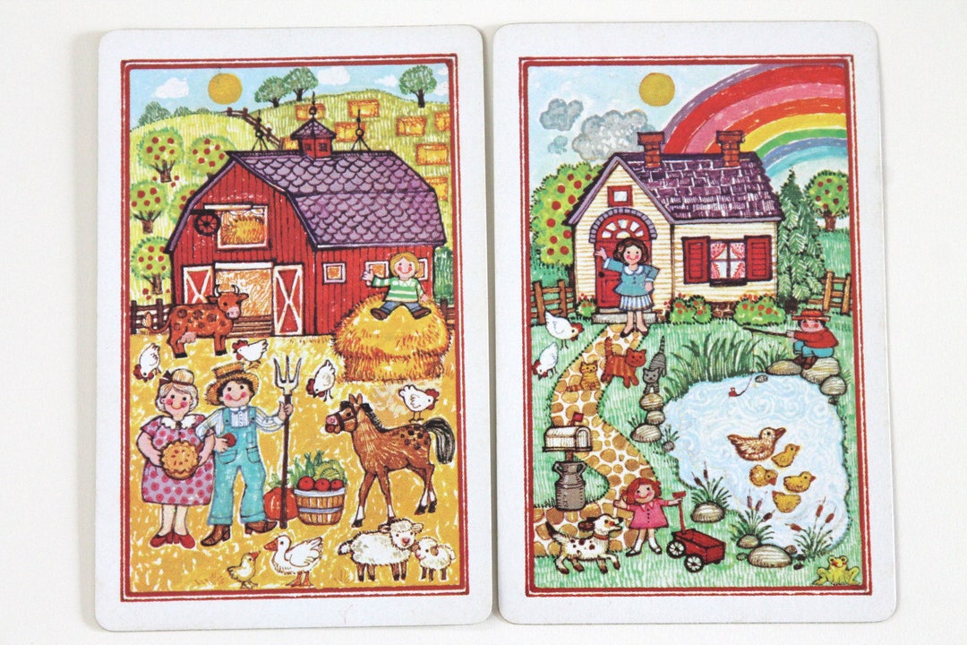 Vintage Playing Cards - Current, Cute Farm, Rainbow, Country Scene - Etsy