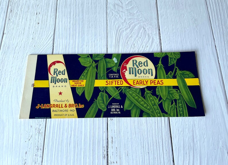 Vintage Red Moon Can Labels - Early Peas - Etsy