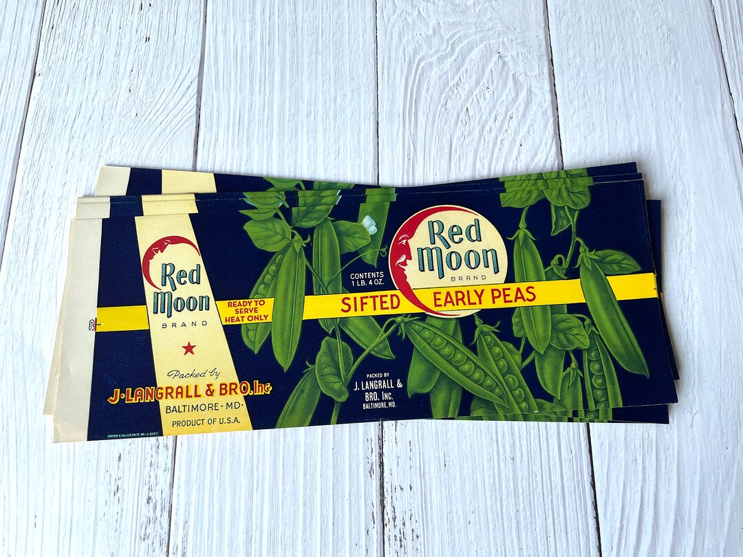 Vintage Red Moon Can Labels - Early Peas - Etsy