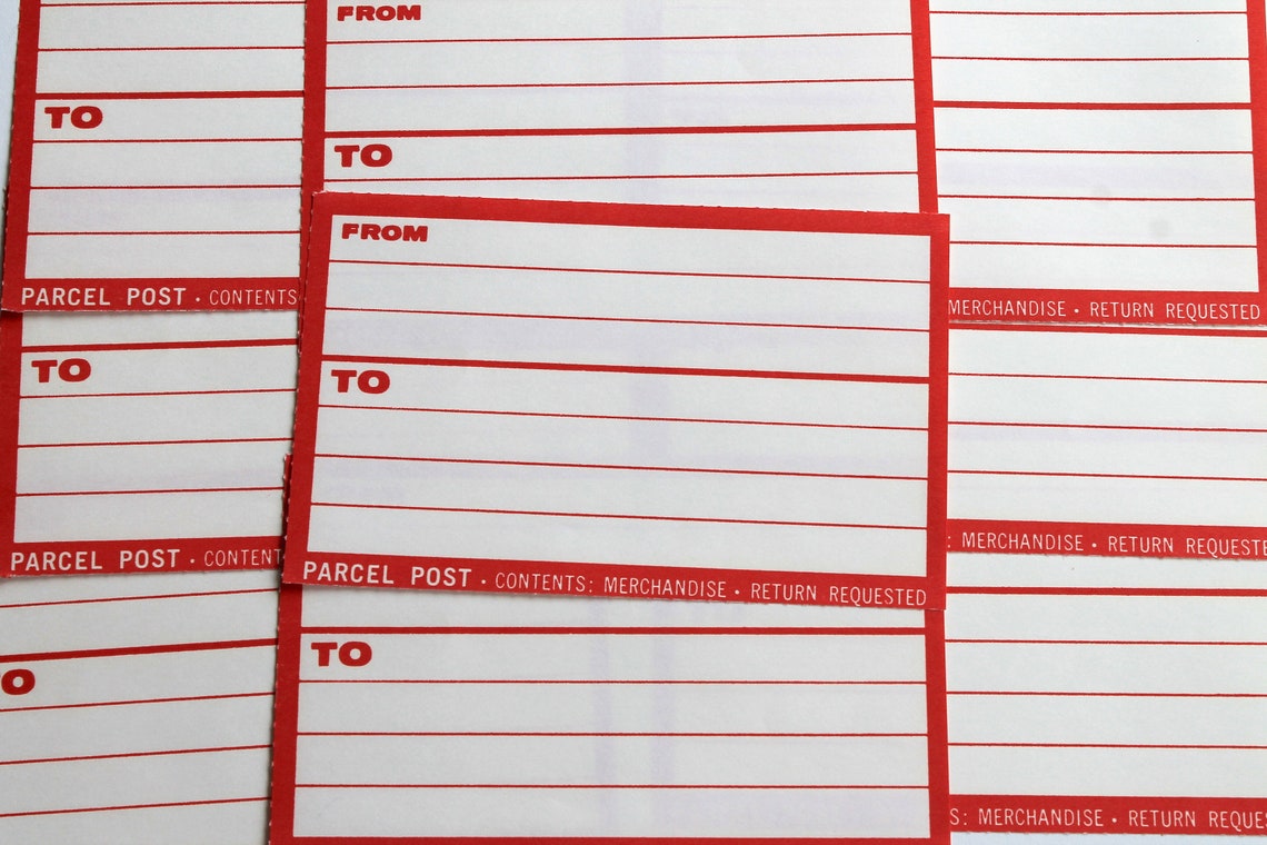 Vintage Dennison Parcel Post Labels - No. 33-734 Red Bordered, Lined ...