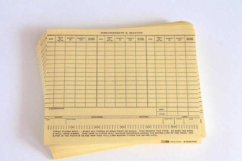 Vintage Disbursement Form Cards - Printed Index Cards in Buff - Etsy