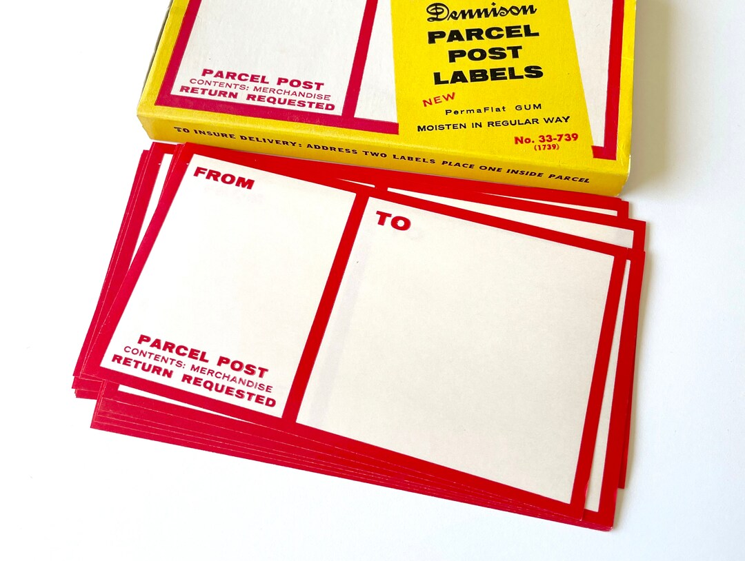 Vintage Dennison Parcel Post Labels - Red Bordered Gummed Labels - No ...