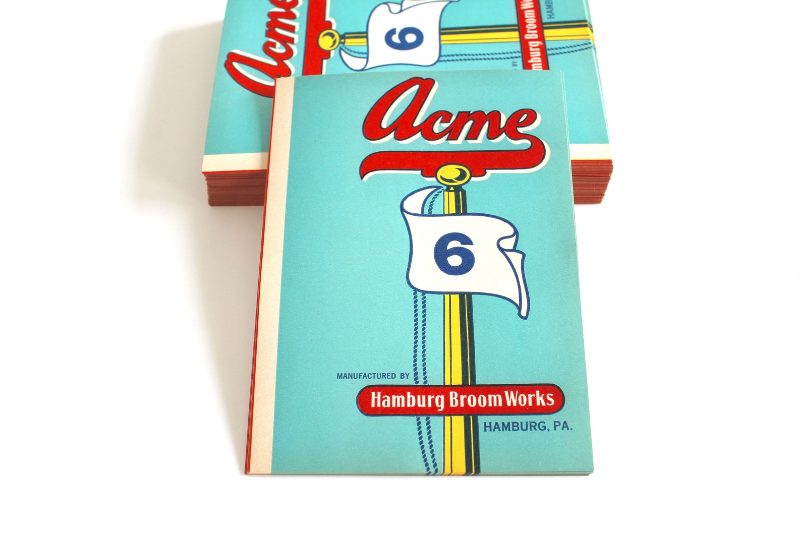 Vintage Acme Brand Turquoise and Red Broom Labels | Etsy