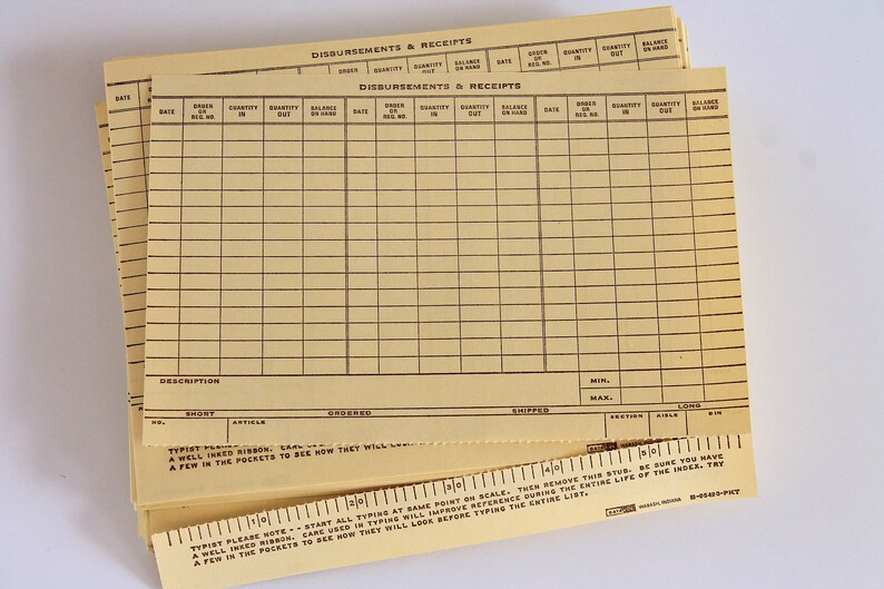 Vintage Disbursement Form Cards - Printed Index Cards in Buff - Etsy