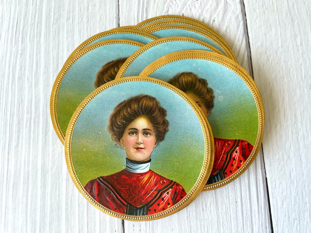 Vintage Cigar Box Labels - Gold Embossed Round Woman - Etsy