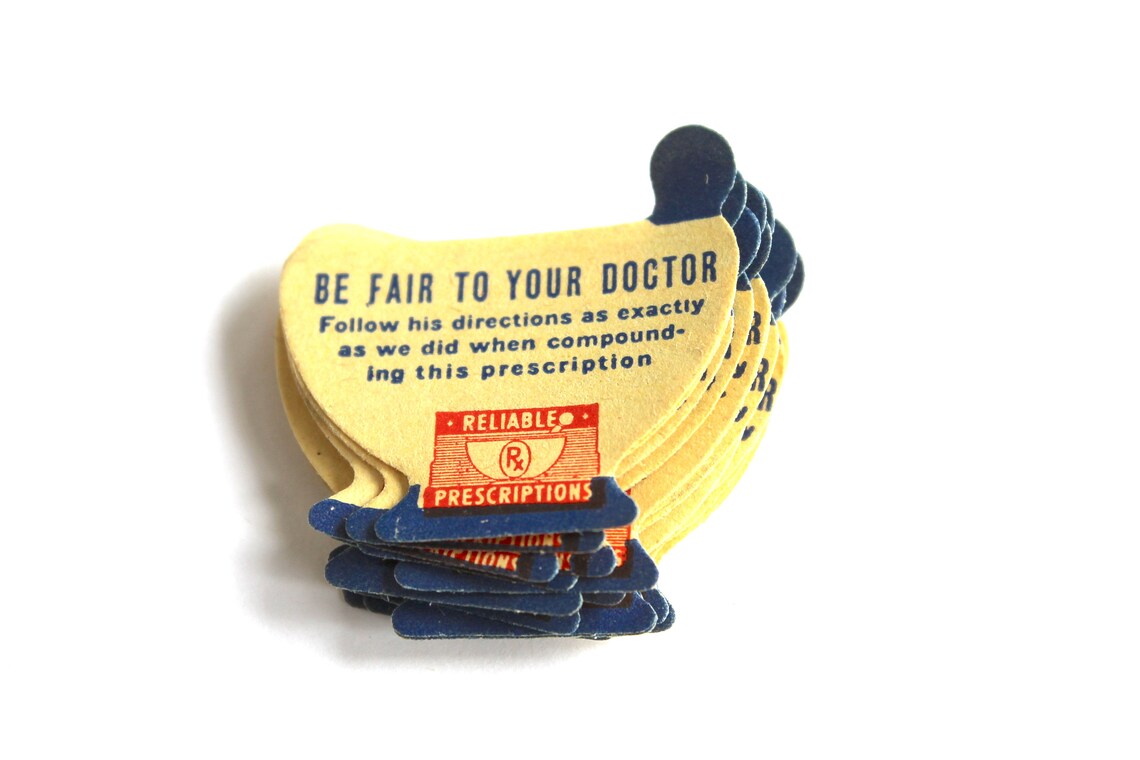 Vintage Gummed Pharmacy Labels - Small Die Cut Mortar and Pestle Shape ...