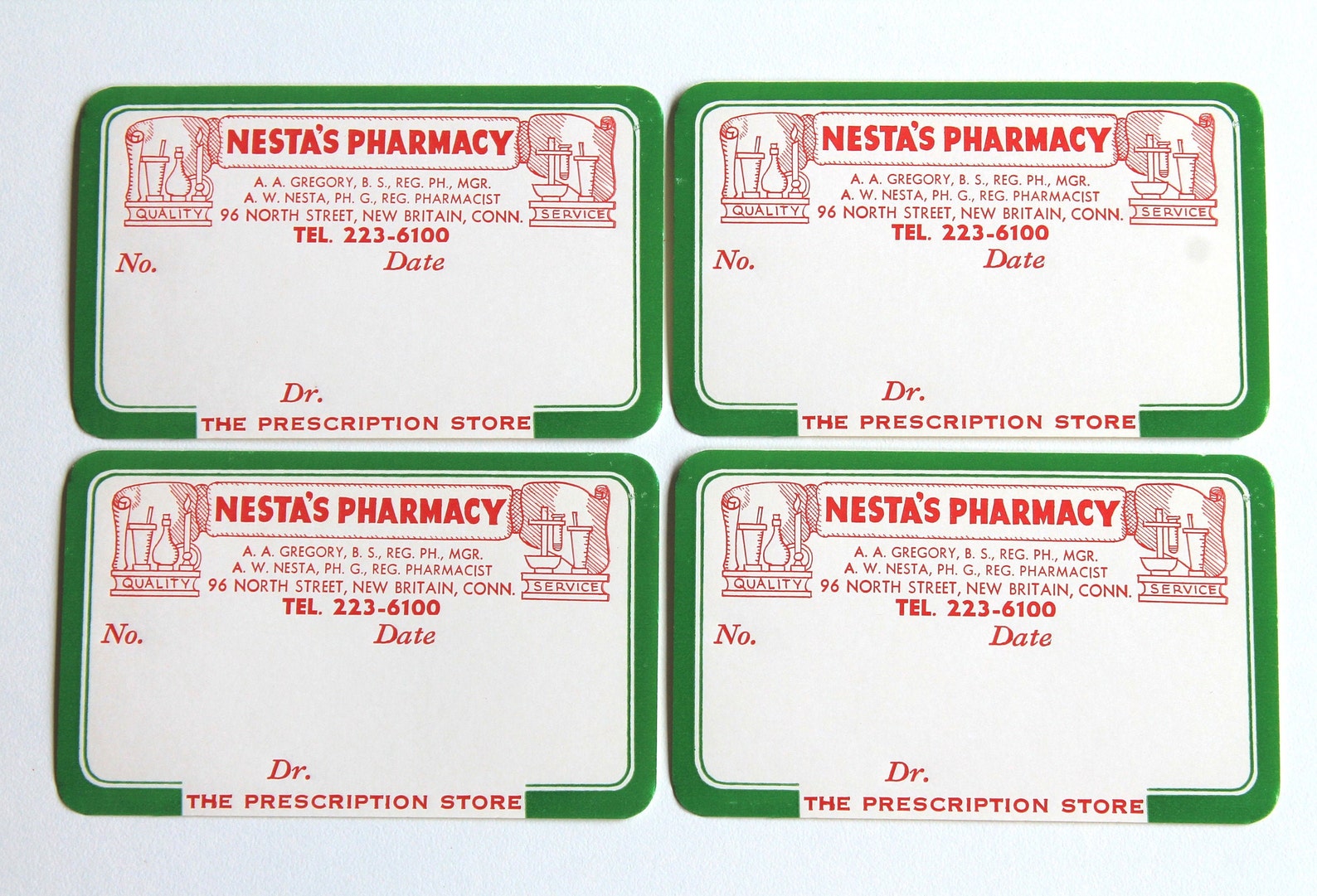 Vintage Nesta's Pharmacy Rx Labels - Blank With Green and Red ...