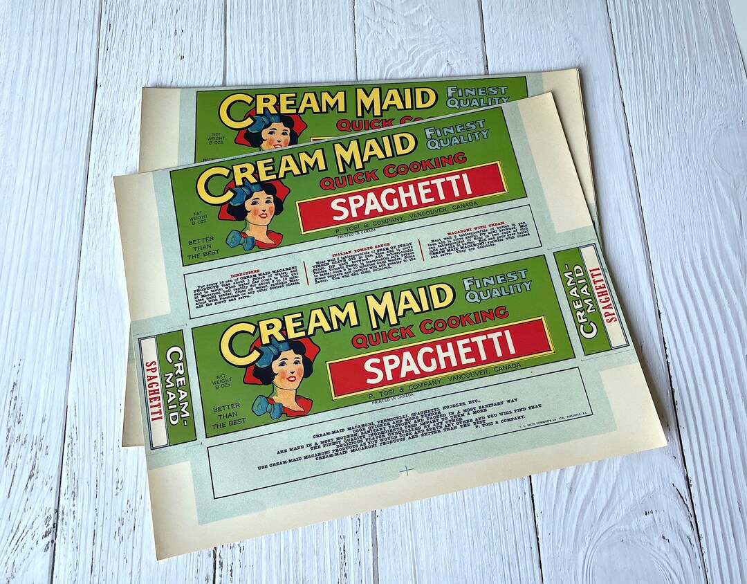 Vintage Box Labels - Cream Maid Quick Cooking Spaghetti Noodles - Etsy