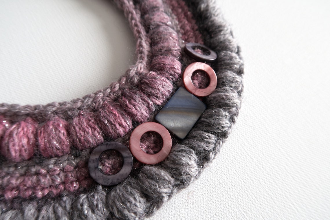 Statement Fiber Collar Choker Light Pink Gray Silver Color - Etsy