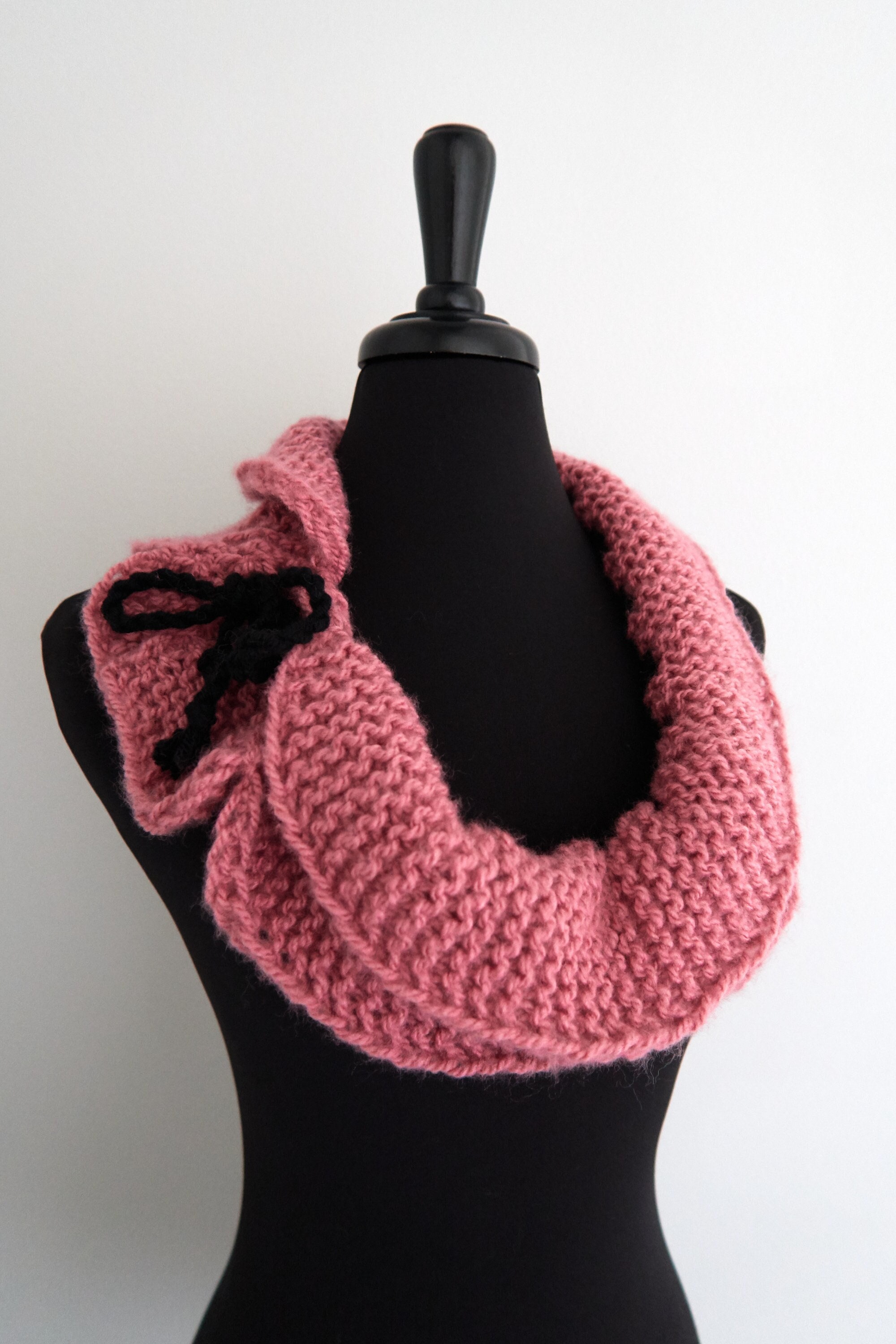 Pink Knitted Scarf Collar Necklet Scarflette With Black or Pink Cord - Etsy