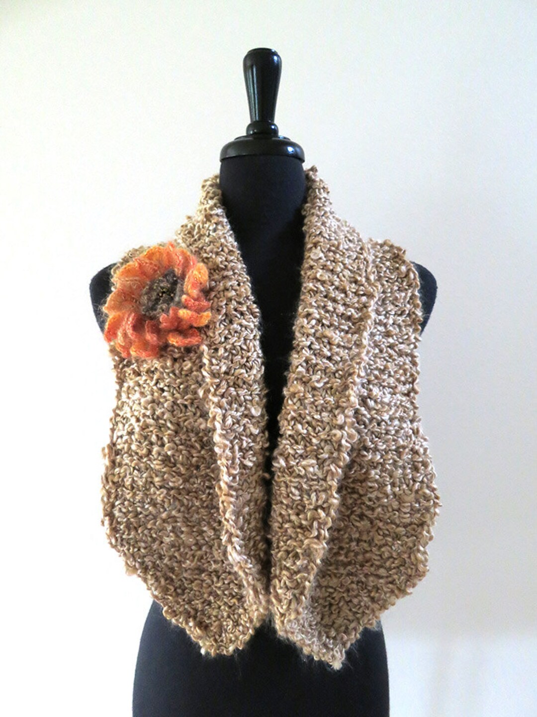 Knitted Scarf Collar Dickey Beige Wheat Oatmeal Color Cowl With Crochet ...