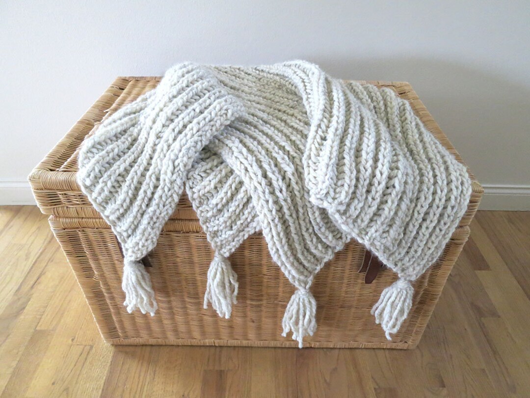 Knitted Warm Wrap Throw Lap Blanket With Tassels off White Light Cream ...