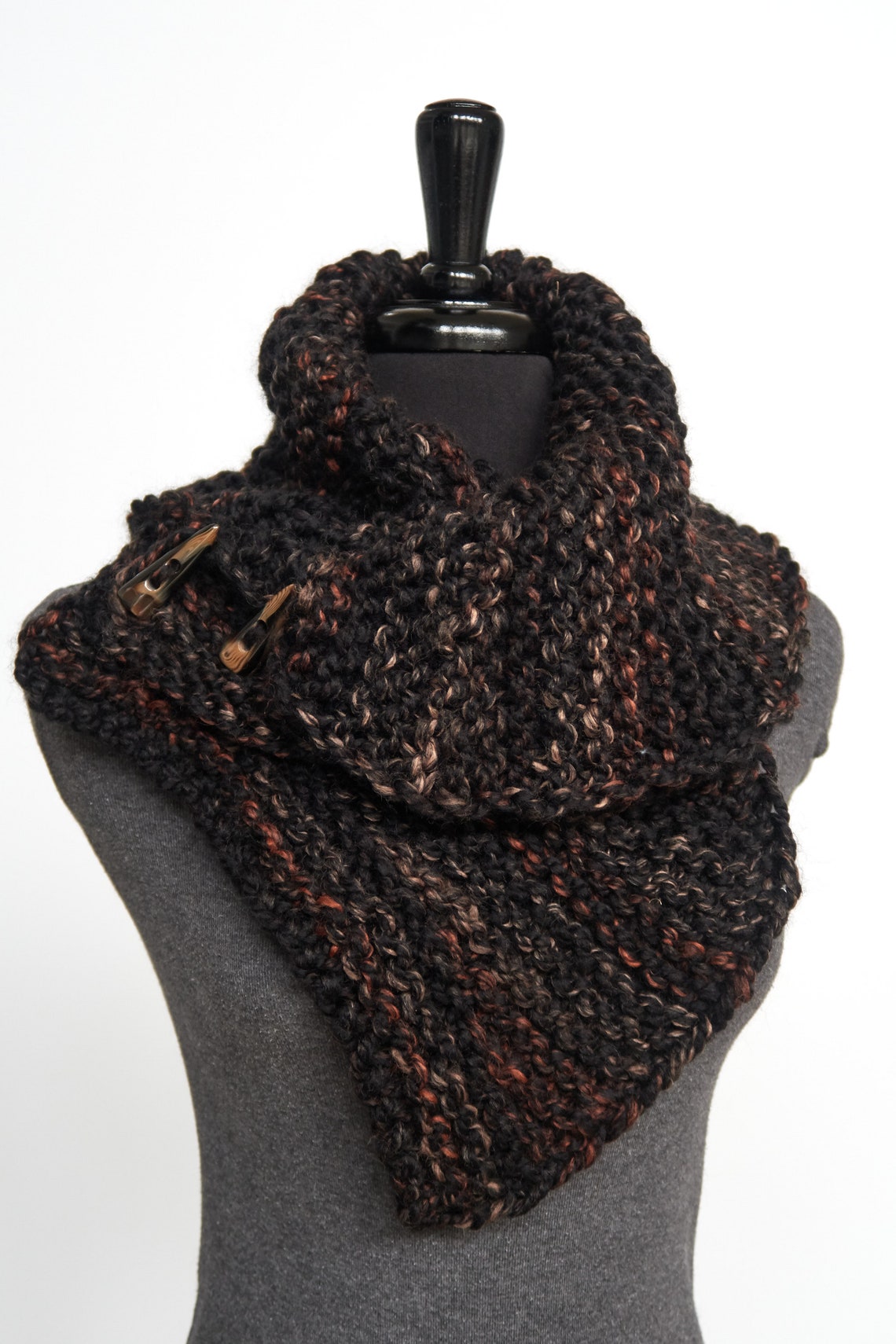 Knitted Black Capelet Cowl Turtleneck With Toggle Buttons - Etsy