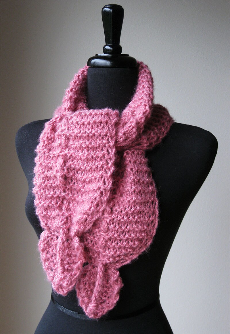 Pink Knitted Scarf Collar Necklet Scarflette With Black or Pink Cord - Etsy