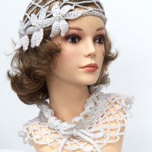 SET of TWO - Crocheted Wedding Flapper Hat White Mesh Net Cap With ...