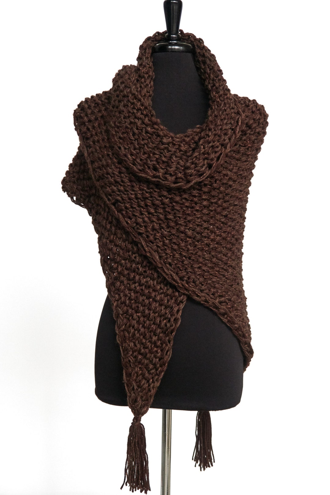 Knitted Shawl Brown Outlander Inspired Wrap With Tassels - Etsy