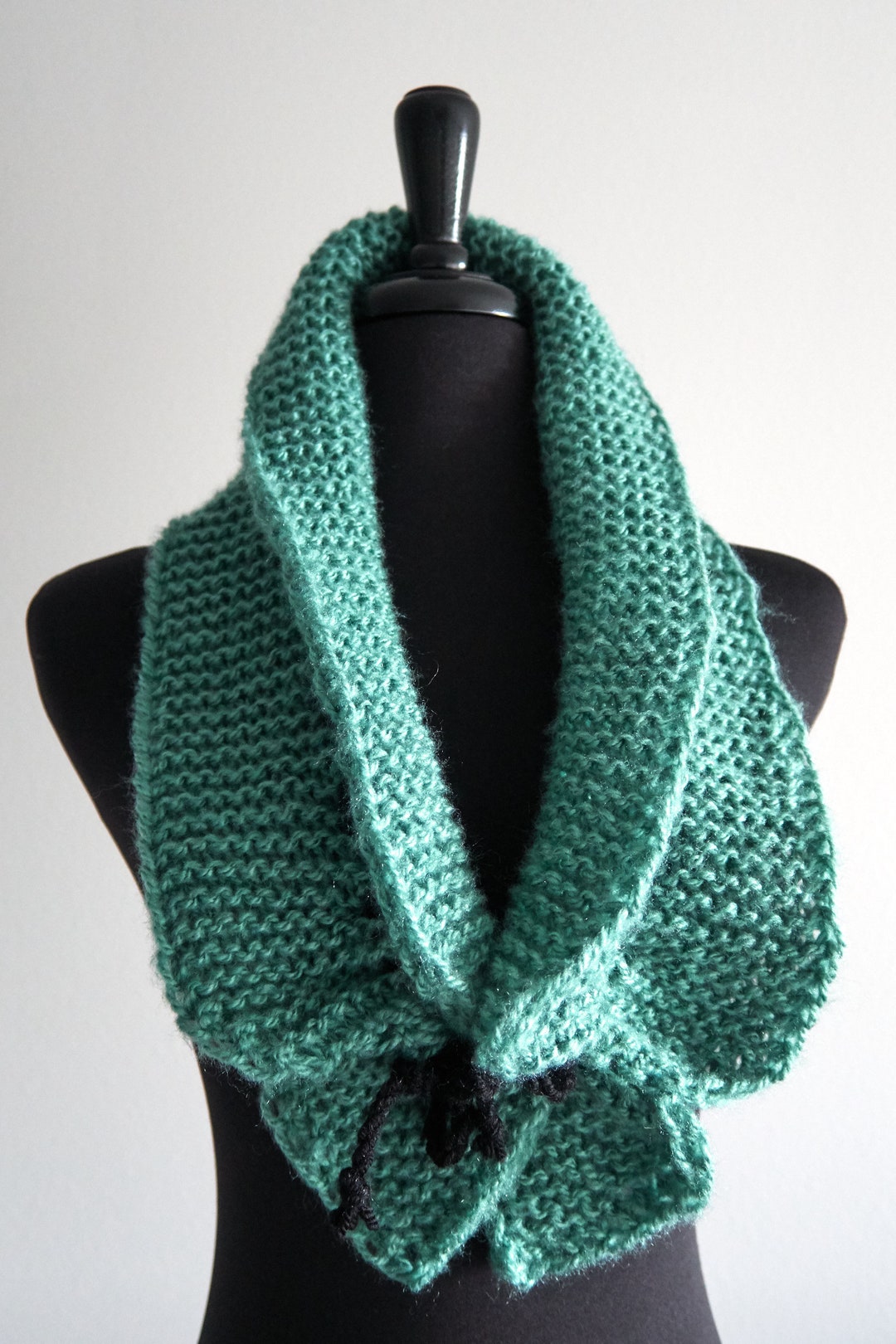 Green Jade Turquoise Knitted Scarf Collar Necklet Scarflette With Black Cord - Etsy