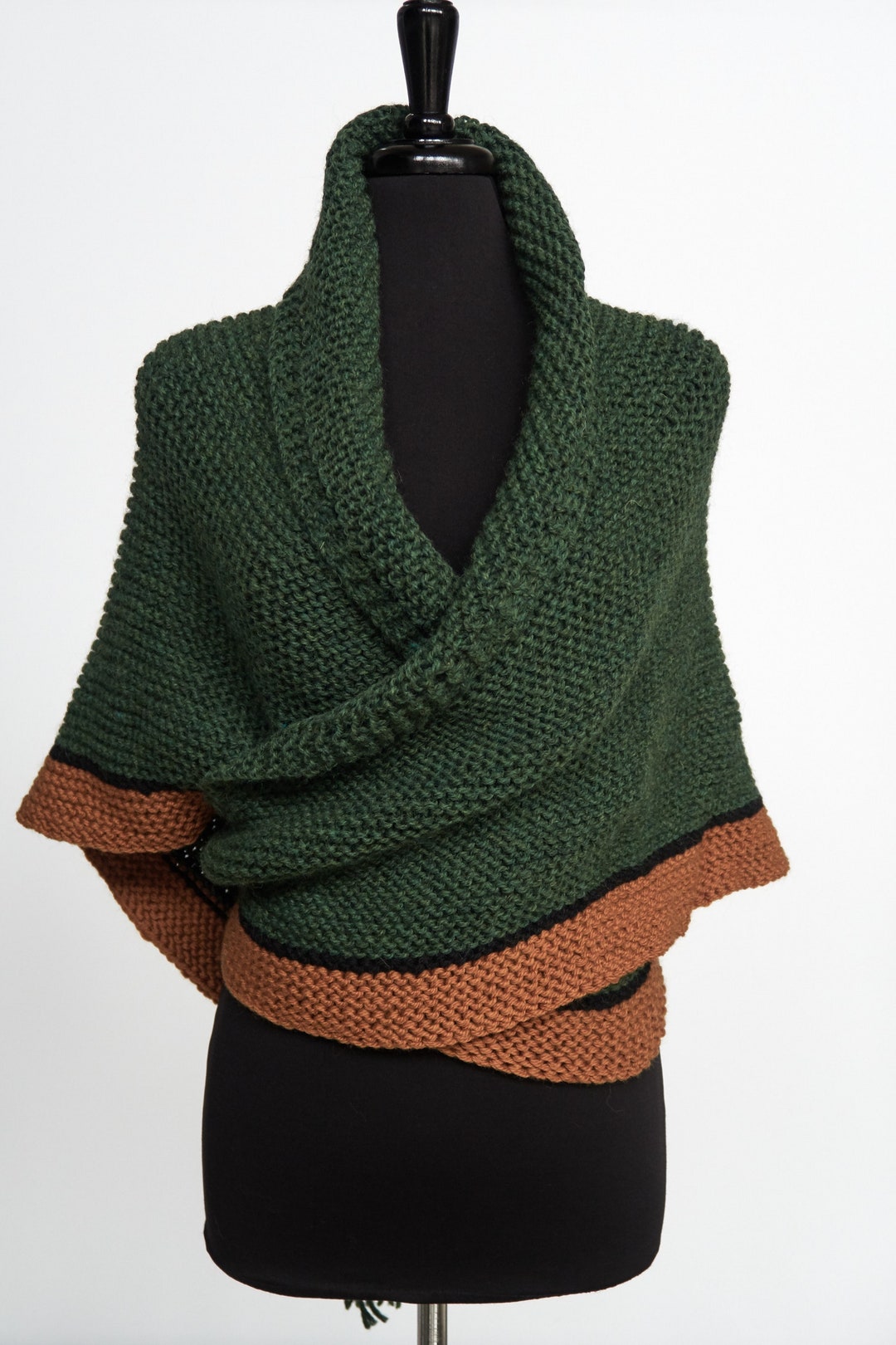 Green Knitted Wool Shawl: Outlander Inspired Wrap With Tassels - Etsy