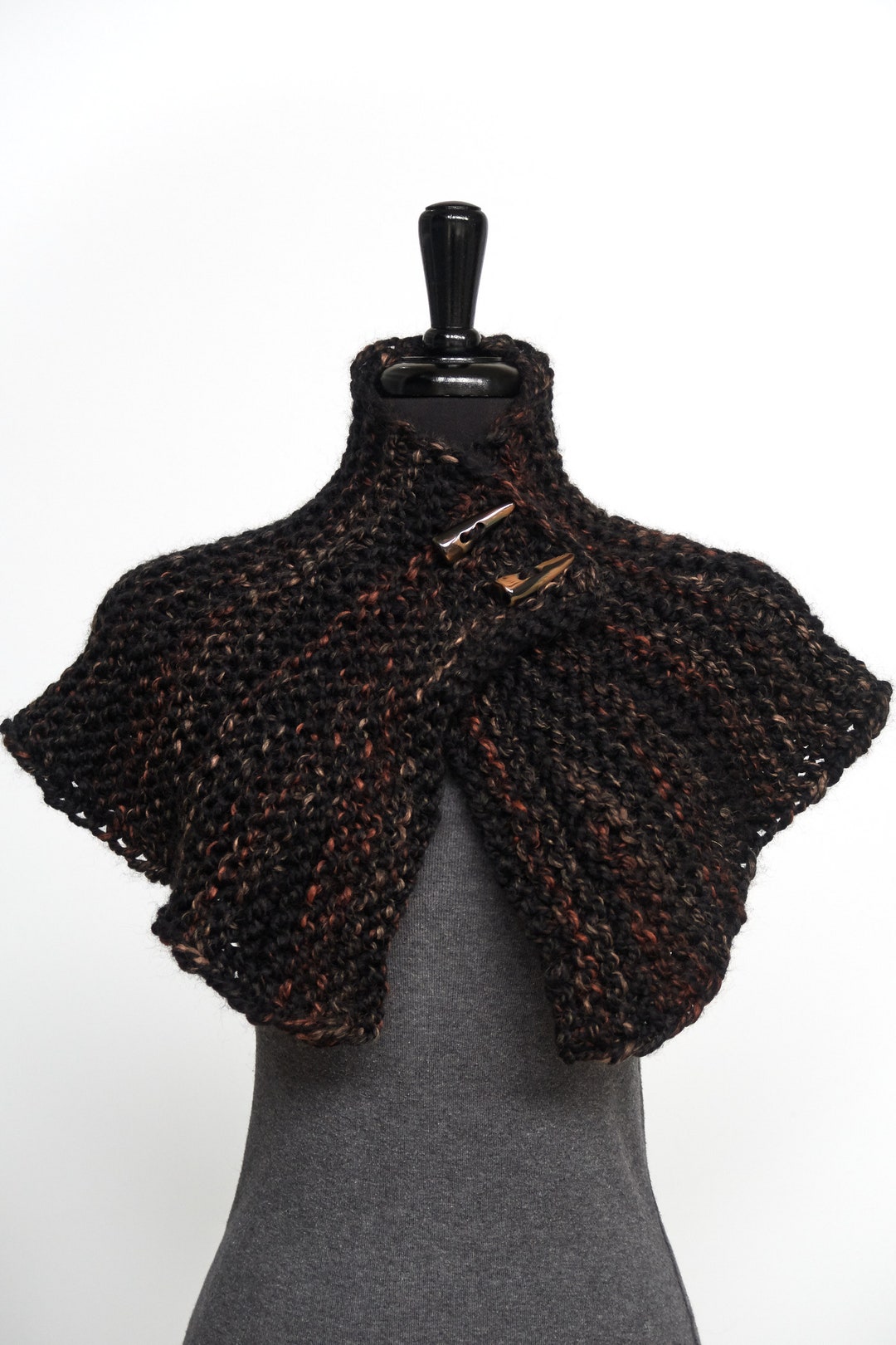 Knitted Black Capelet Cowl Turtleneck With Toggle Buttons - Etsy
